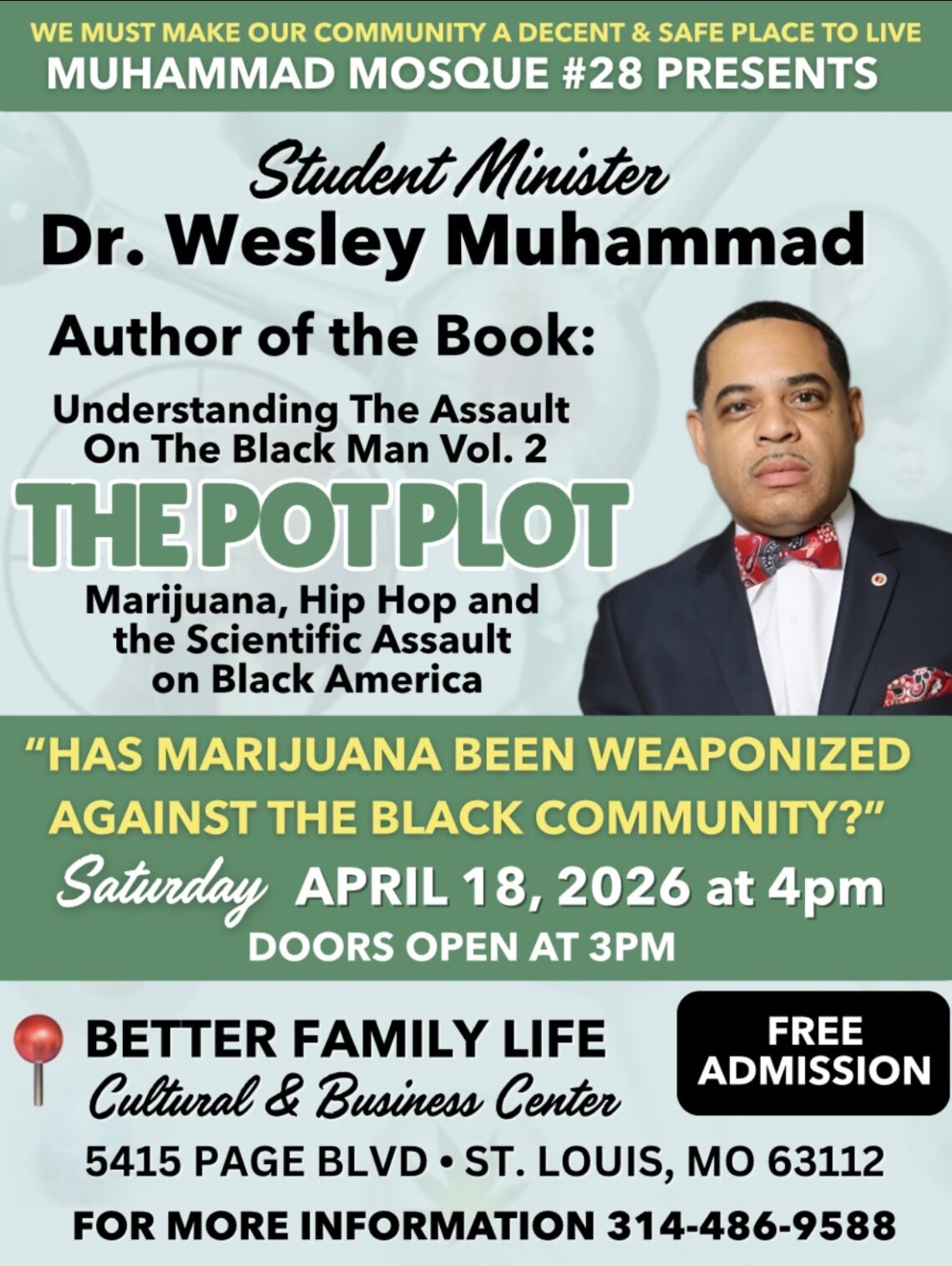 Dr. Wesley Muhammad to Headline Community Forum on Marijuana, Culture ...
